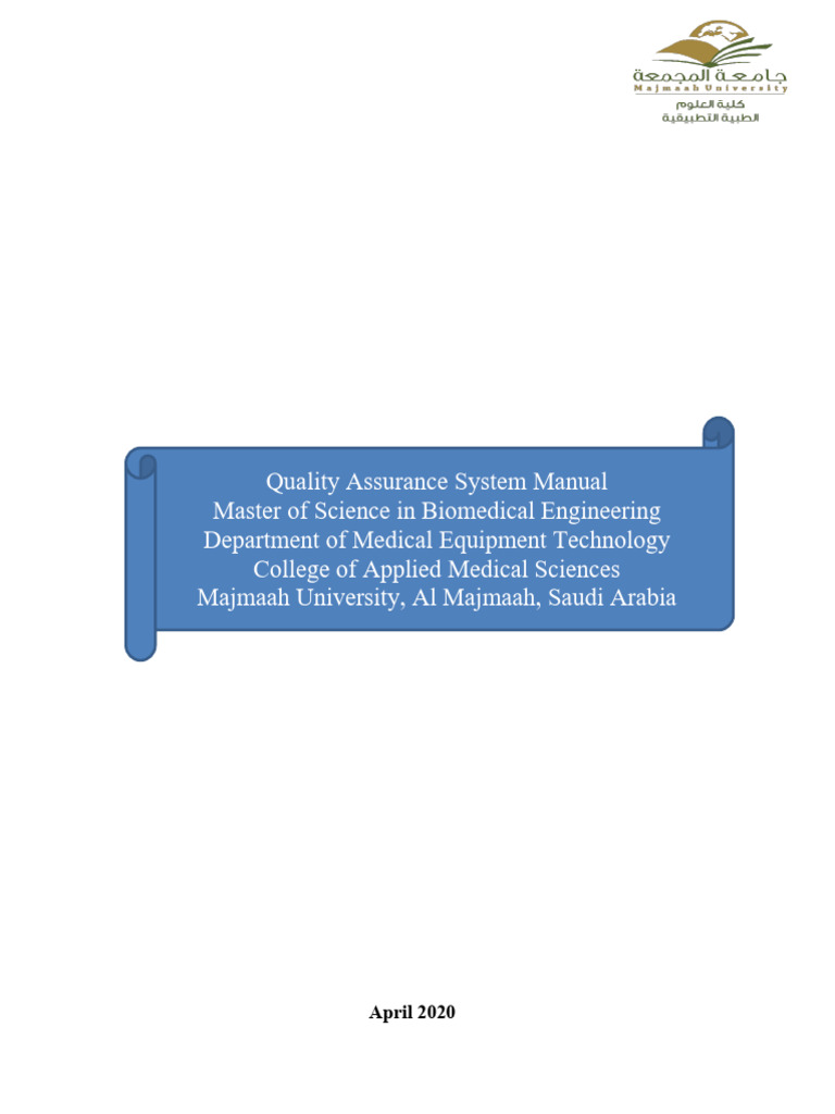 MSC BME Master Program Quality - Assurance - Manual - Revised2022 | PDF | Biomedical Engineering ...