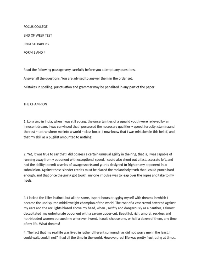 English Week 1 Form 3 and 4 | PDF | Zoology