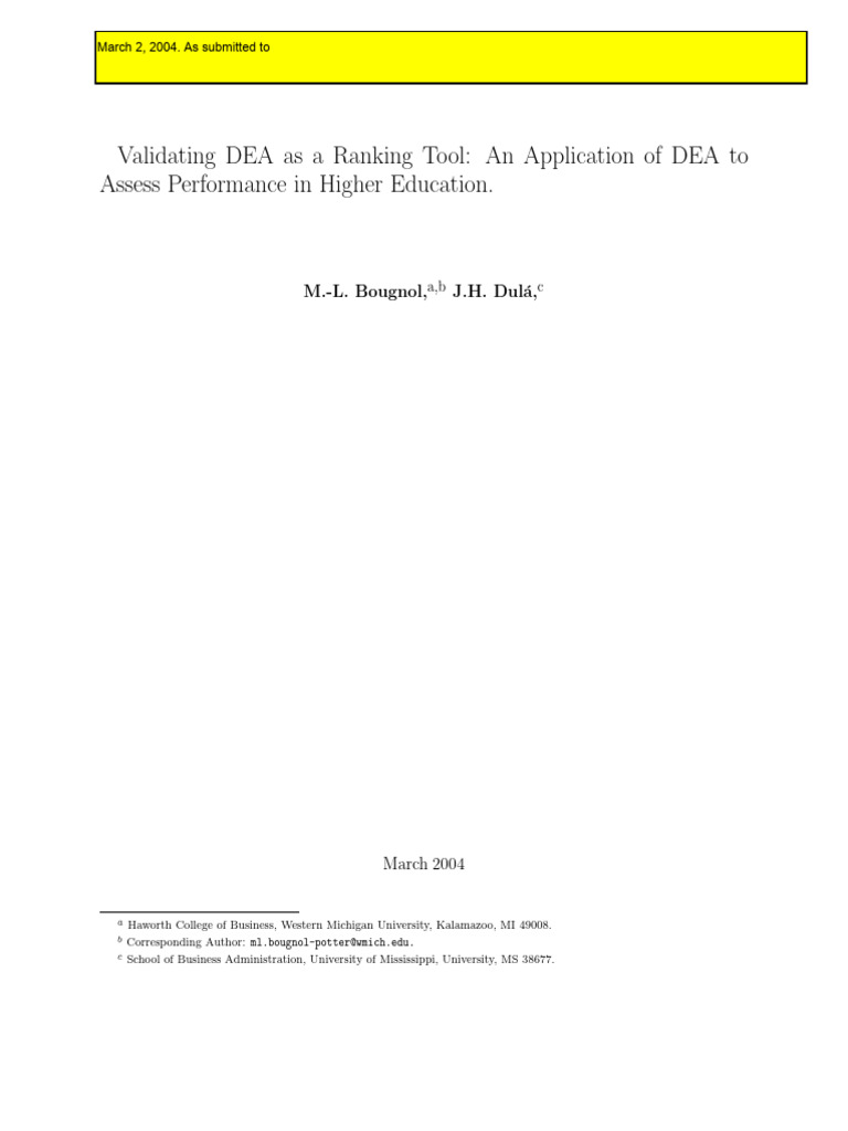 Validating DEA for University Rankings | PDF | Methodology