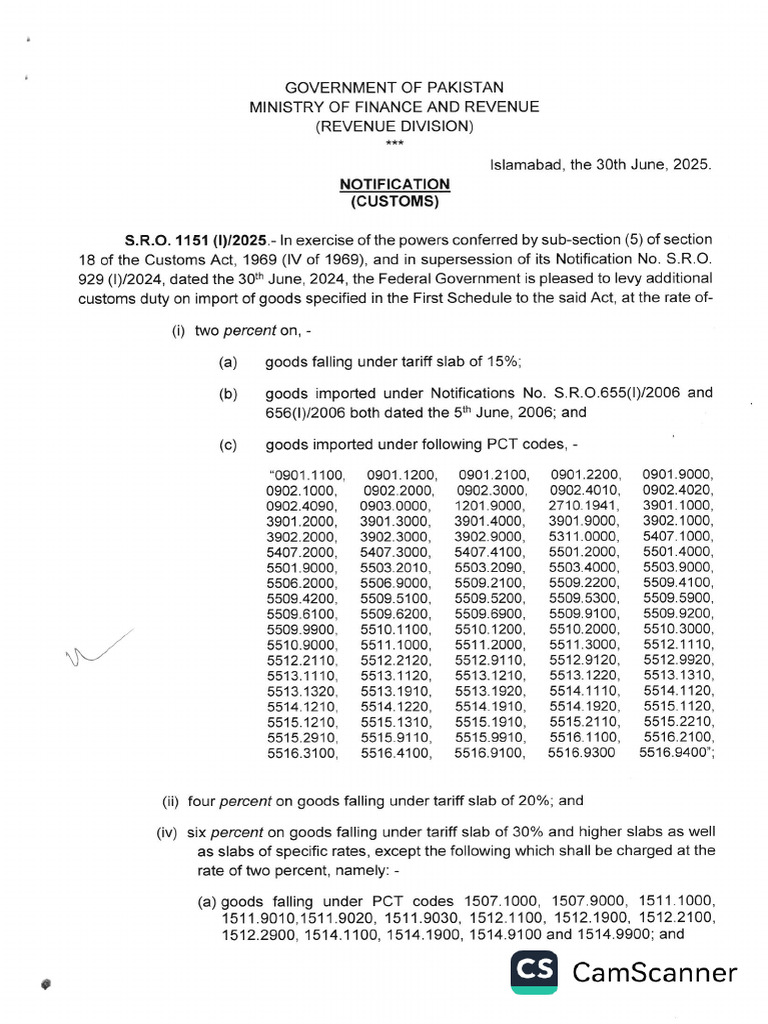Sro 1151 (I) - 2025-30 06 2025 | PDF | Tariff | International Trade