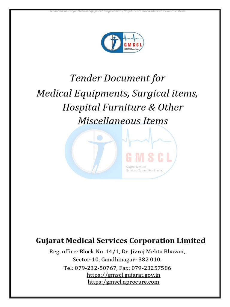 Tender Document For Medical Equipments, Surgical Items, Hospital ...