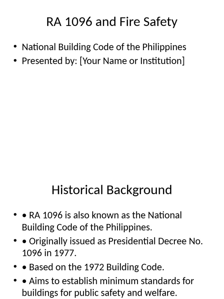 RA 1096 Fire Safety Presentation | PDF | Fire Safety | Firefighting