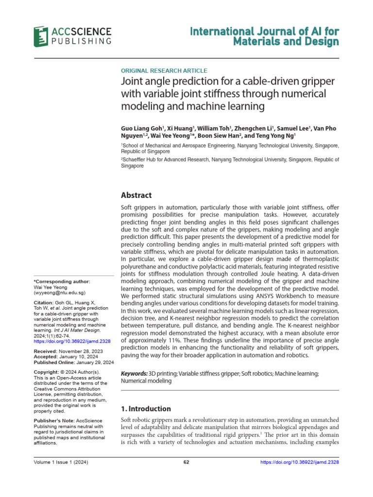 Joint Angle Prediction For A Cable-Driven Gripper With Variable Joint ...