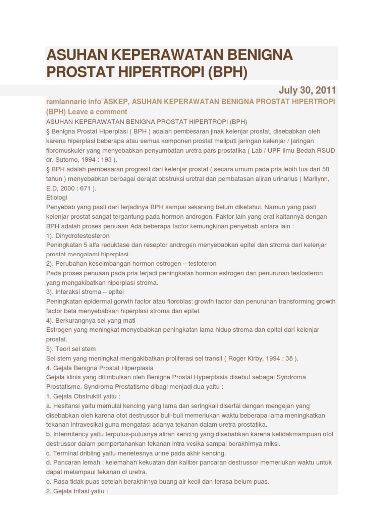 Kebutuhan Asuhan Keperawatan Pasien Benign Prostat Hipertrofi | PDF
