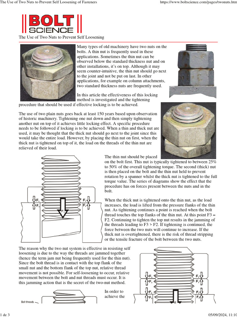 Double Nut Method for Bolt Locking | PDF | Nut (Hardware) | Screw