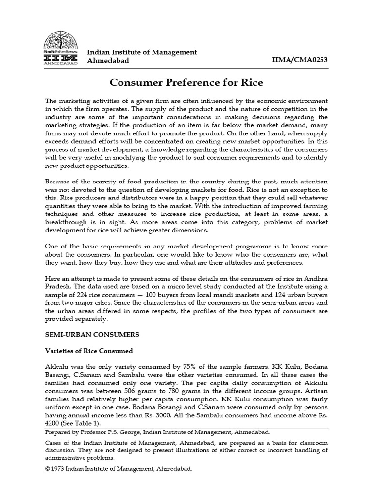 S1 - Consumer Preference For Rice - Unlocked | PDF | Consumption ...