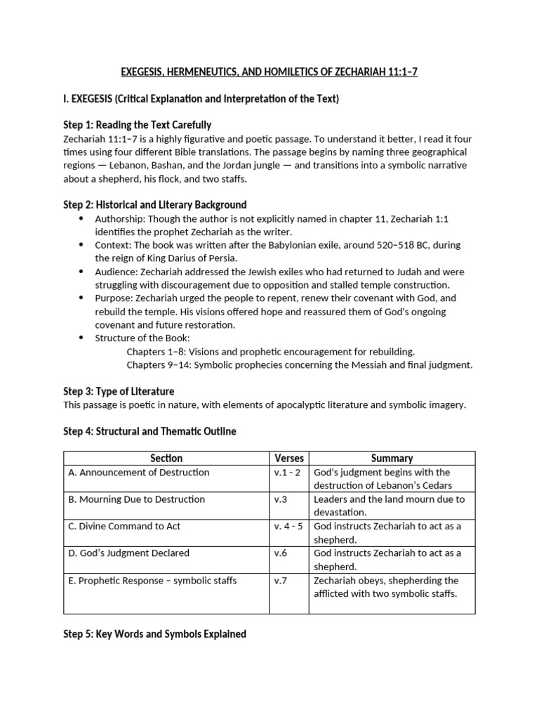 Ot Exegesis On Zechariah 11 Chapter 1-7 | PDF | Book Of Zechariah ...