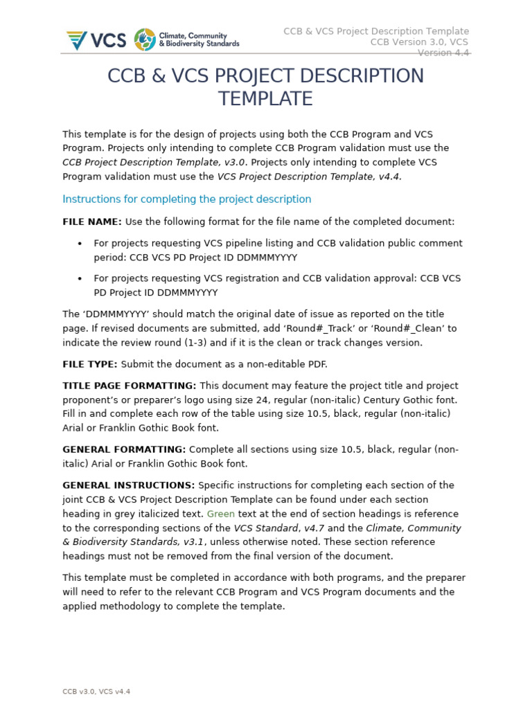 CCB and VCS Project Description Template CCB v3.0 VCS v4.4 | PDF ...