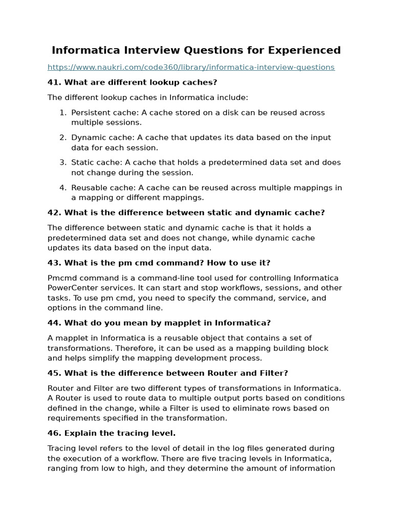 Informatica Interview Questions Guide | PDF | Databases | Cache (Computing)