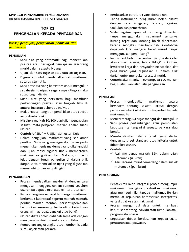 Nota Exam Pentaksiran Pembelajaran | PDF
