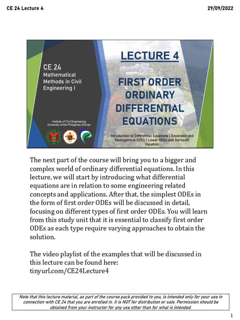 1st Order ODEs 1st Order ODEs 1st Order ODEs | PDF | Ordinary Differential Equation ...