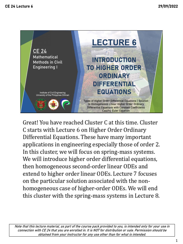 Intro To High Order Odes Intro To High Order Odes | PDF | Ordinary Differential Equation | Equations