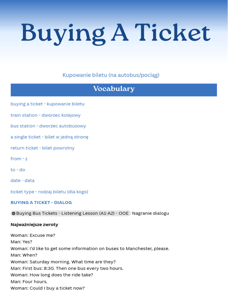 A1 Buying A Ticket Handout | PDF