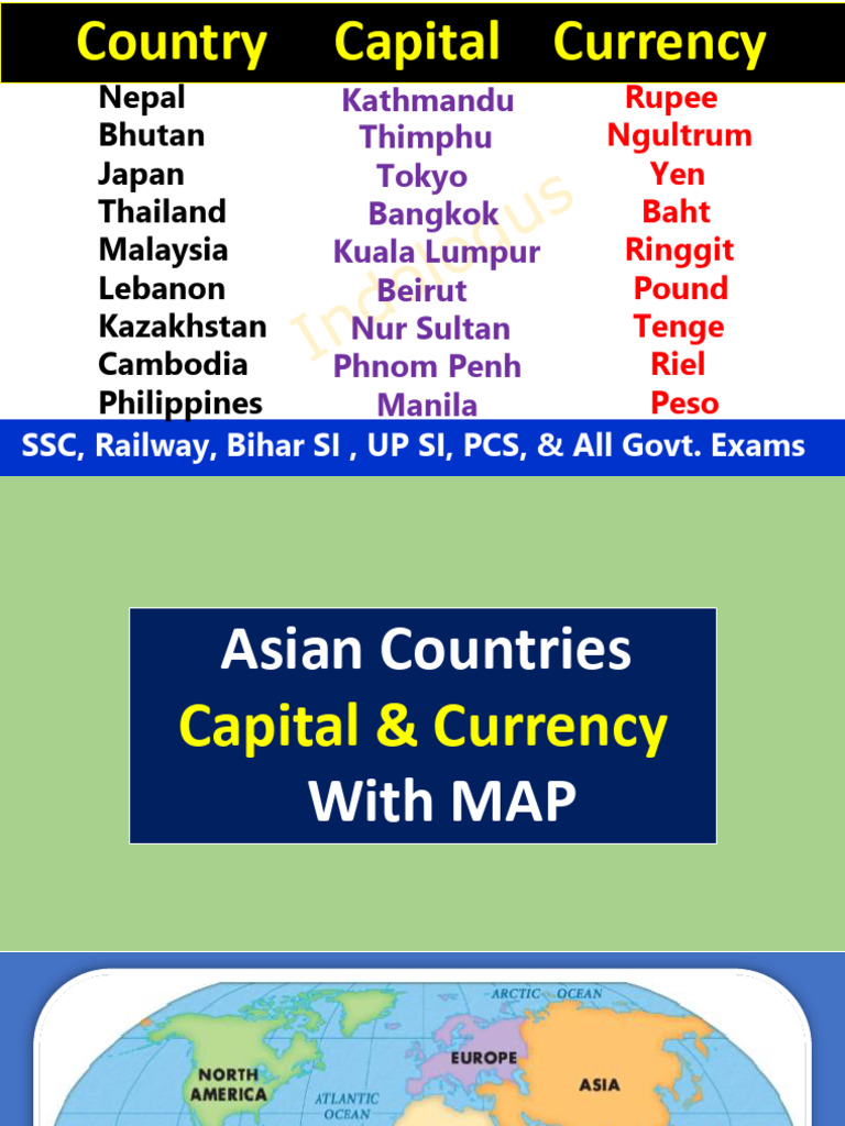 Asian Countries: Capitals & Currencies | PDF | Currency | Foreign ...