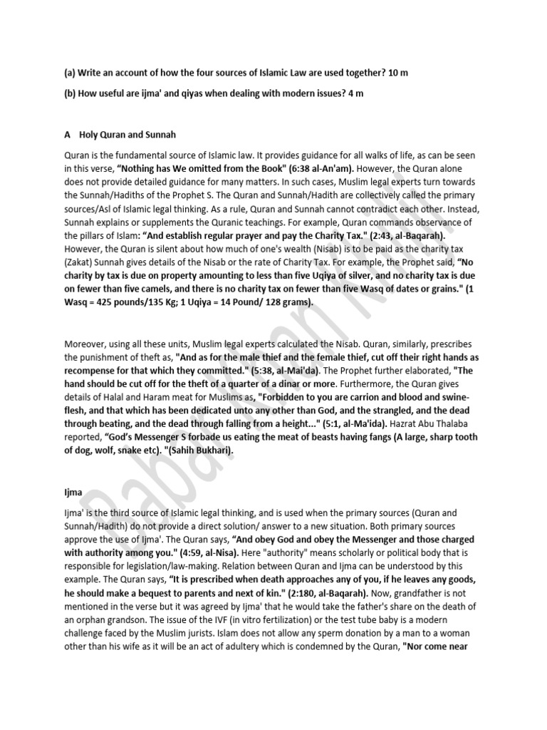 Four Sources of Islamic Law Explained | PDF | Hadith | Quran
