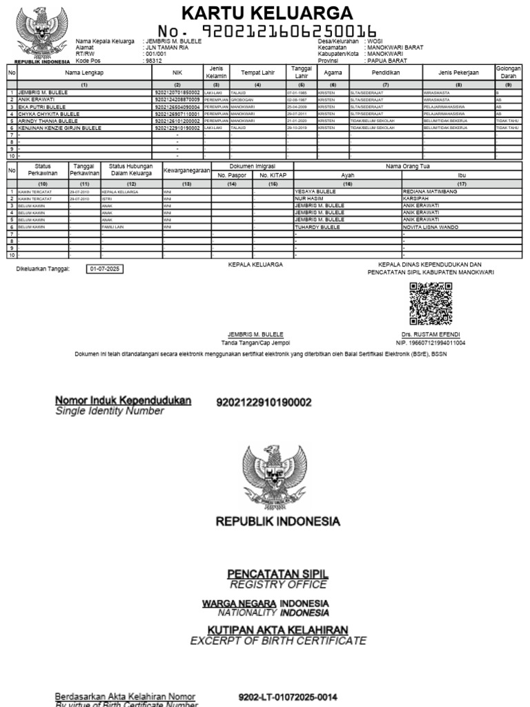 Data Keluarga Jembris M. Bulele | PDF