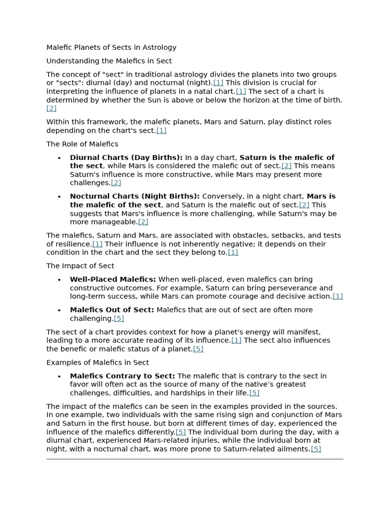 Malefic Planets of Sects in Astrology | PDF | Planets | Astrology