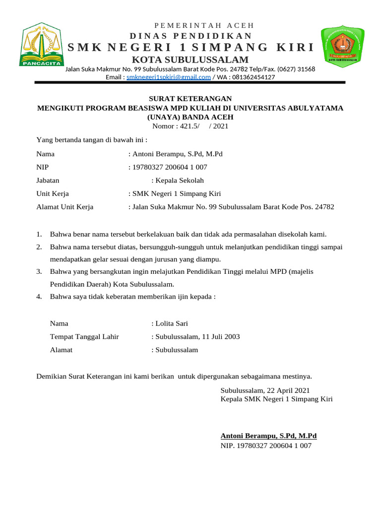 Surat Pengantar Beasiswa MPD | PDF