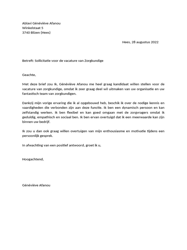 Sollicitatie Ablavi Geneviève Afanou Juist | PDF