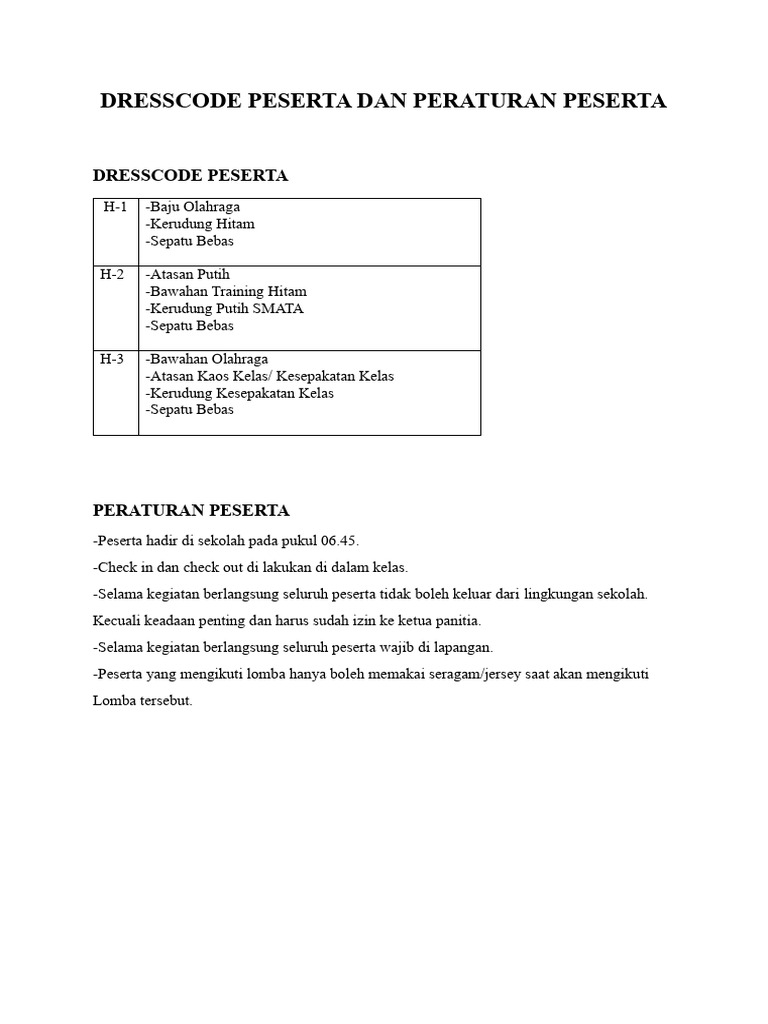 Dresscode dan Peraturan Peserta Lomba | PDF