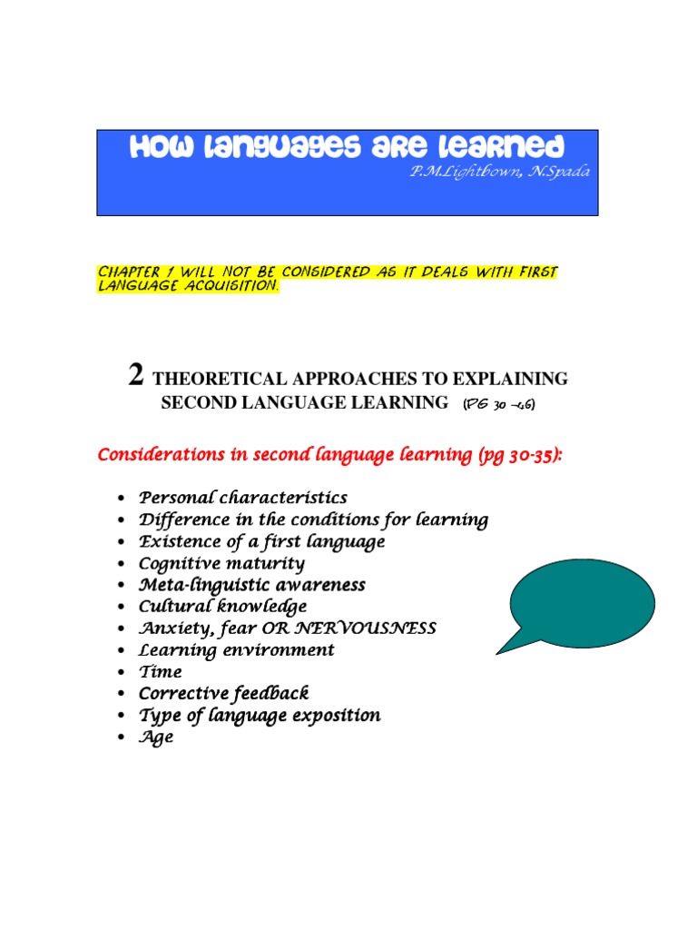 Theories of Second Language Learning | PDF