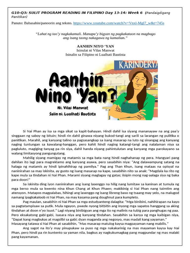 G10 - Q3 - W6 Reading Filipino | PDF