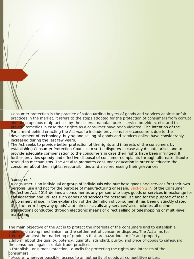 Overview of Consumer Protection Act 2019 | PDF | Consumer Protection ...