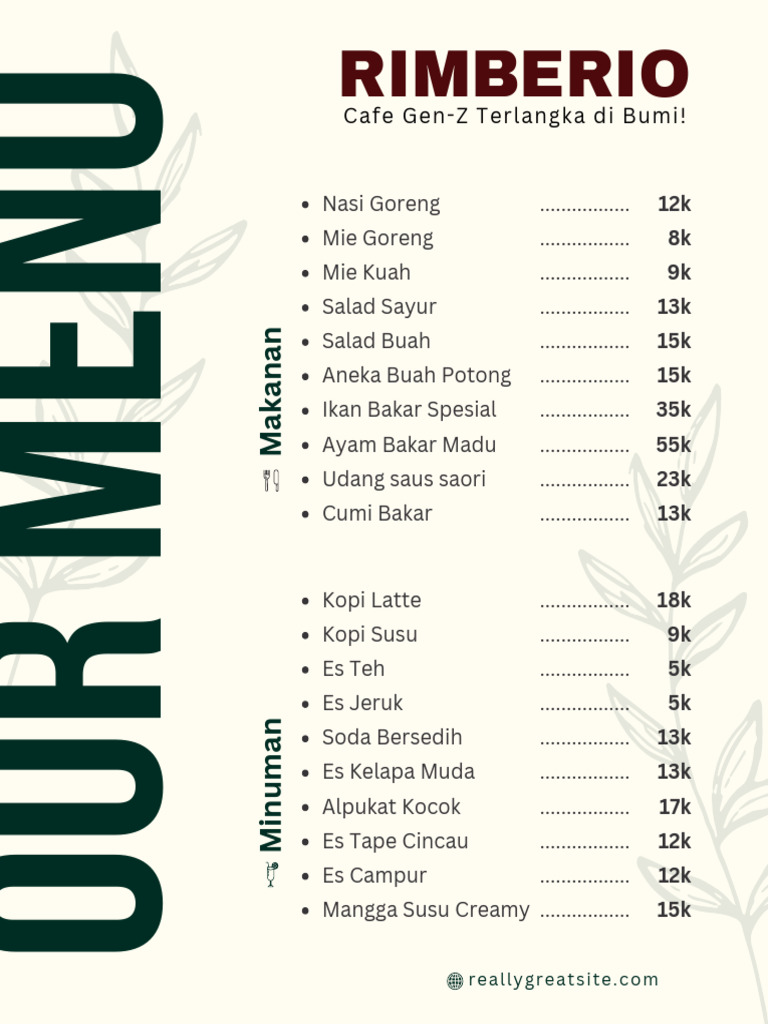Menu Cafe Rimbeiro Gen-Z | PDF
