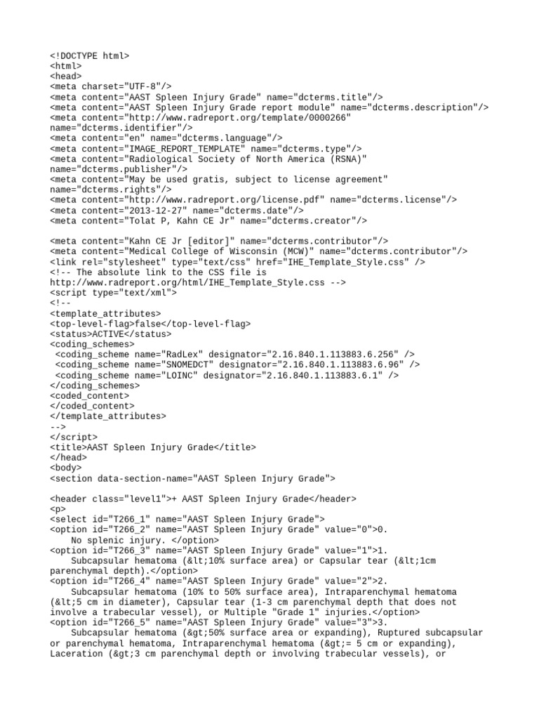 AAST Spleen Injury Grade | PDF
