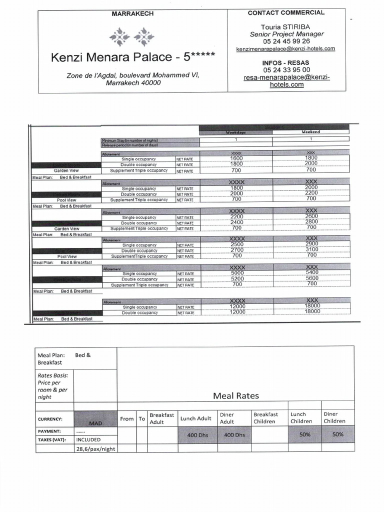 Kenzi Hotels Tarif 2024 | PDF