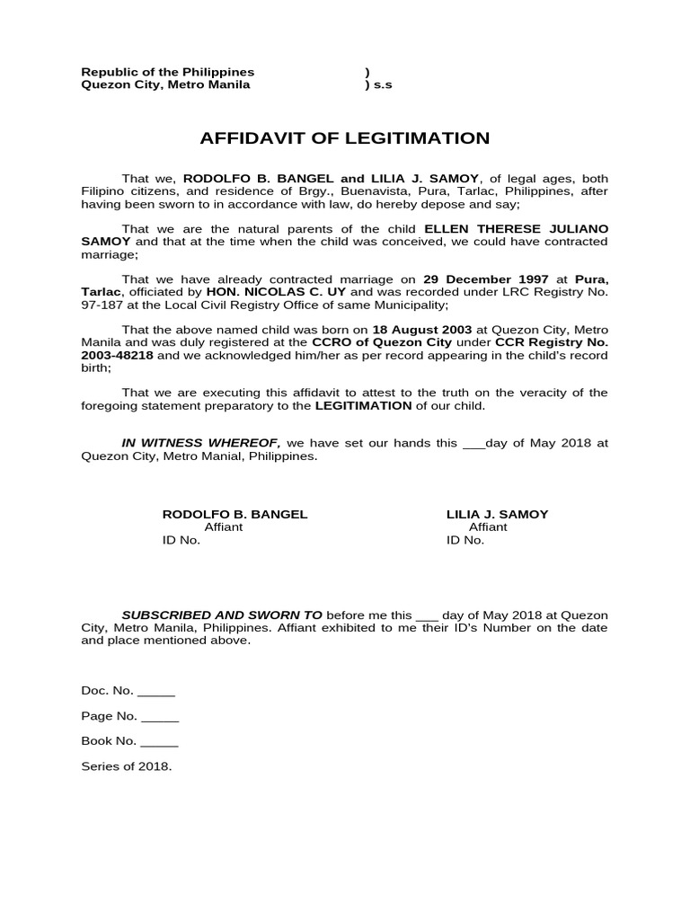 Affidavit of Legitimation | PDF