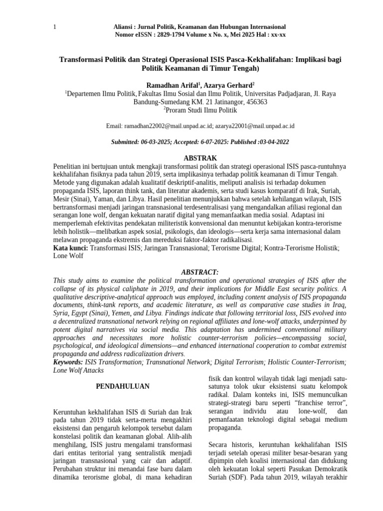 Transformasi Politik Dan Strategi Operasional ISIS Pasca-Kekhalifahan ...