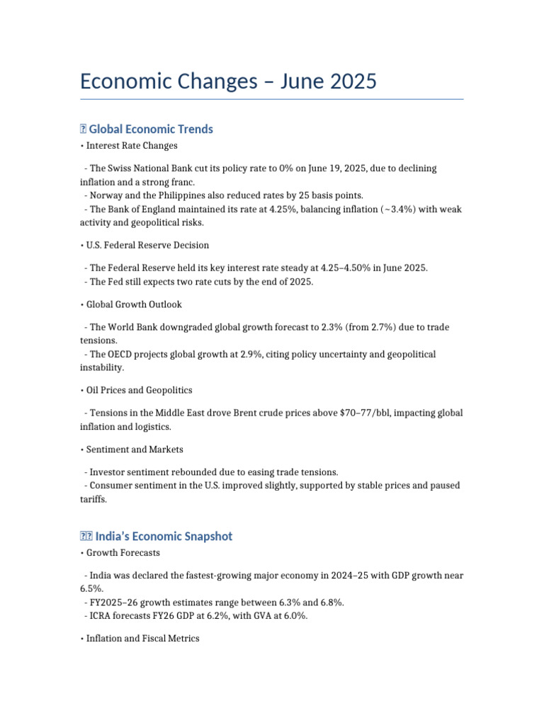 Economic Changes June 2025 | PDF