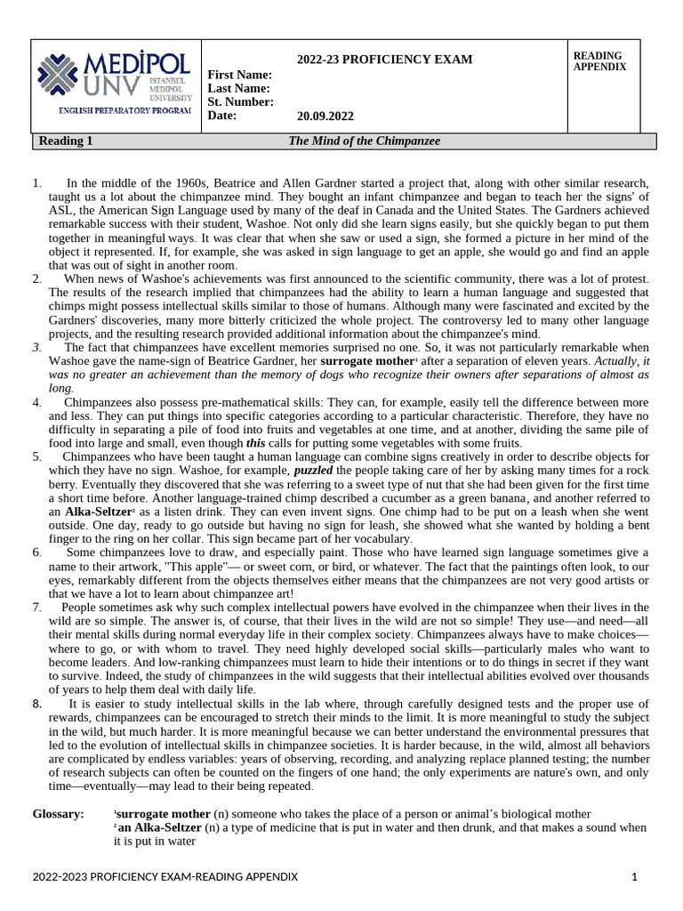 2022 23.proficiency - Reading Appendix | PDF | Smallpox | Vaccination