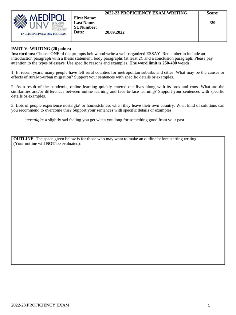 2022 23.proficiency Exam - Writing | PDF