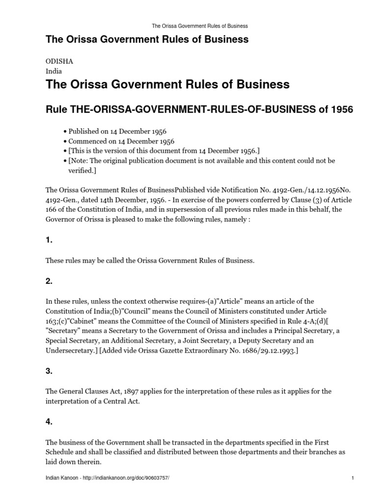 Orissa Government Rules of Business | PDF | Cabinet (Government) | Justice