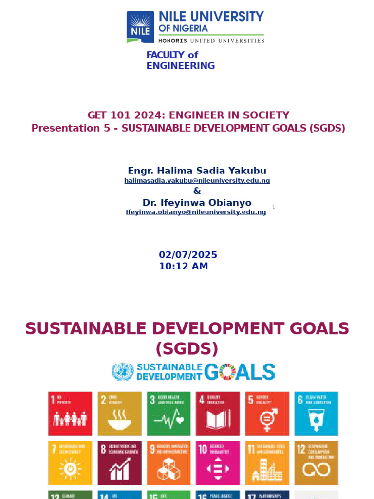 GET 101 2024. Presentation 5. SUSTAINABLE DEVELOPMENT GOALS (SGDS ...