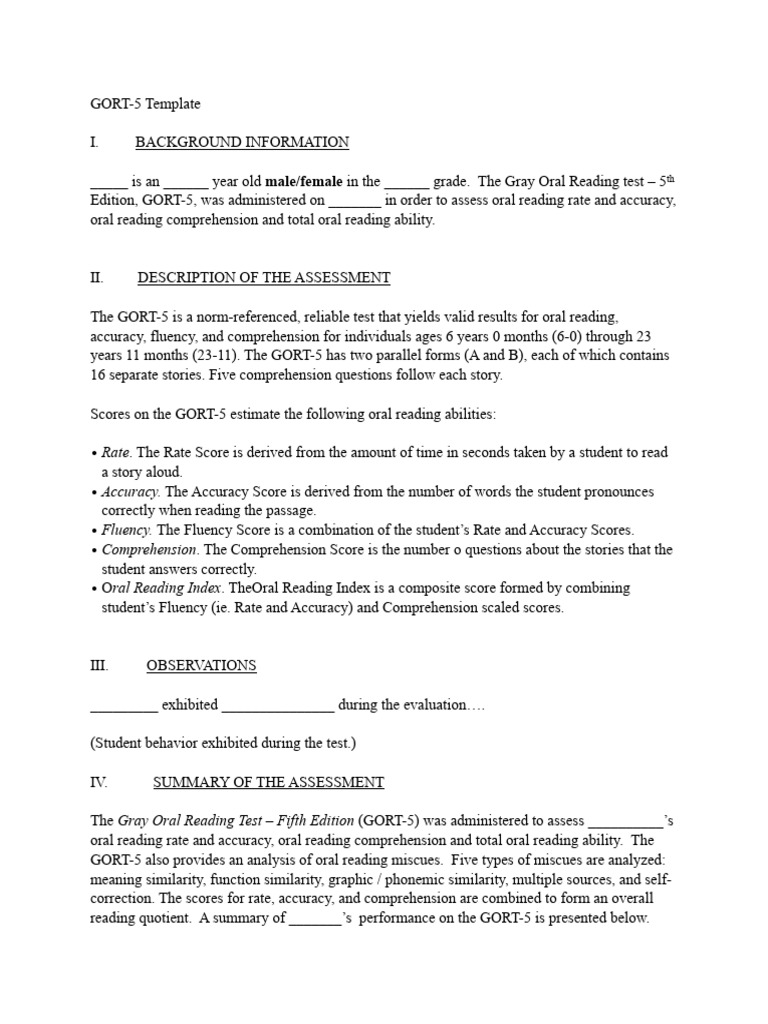 Gort-5 Template2 | PDF | Reading Comprehension | Accuracy And Precision
