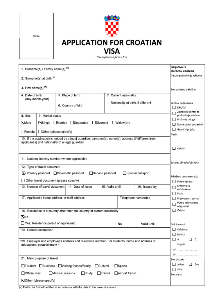Visa Application Form Croatia | PDF