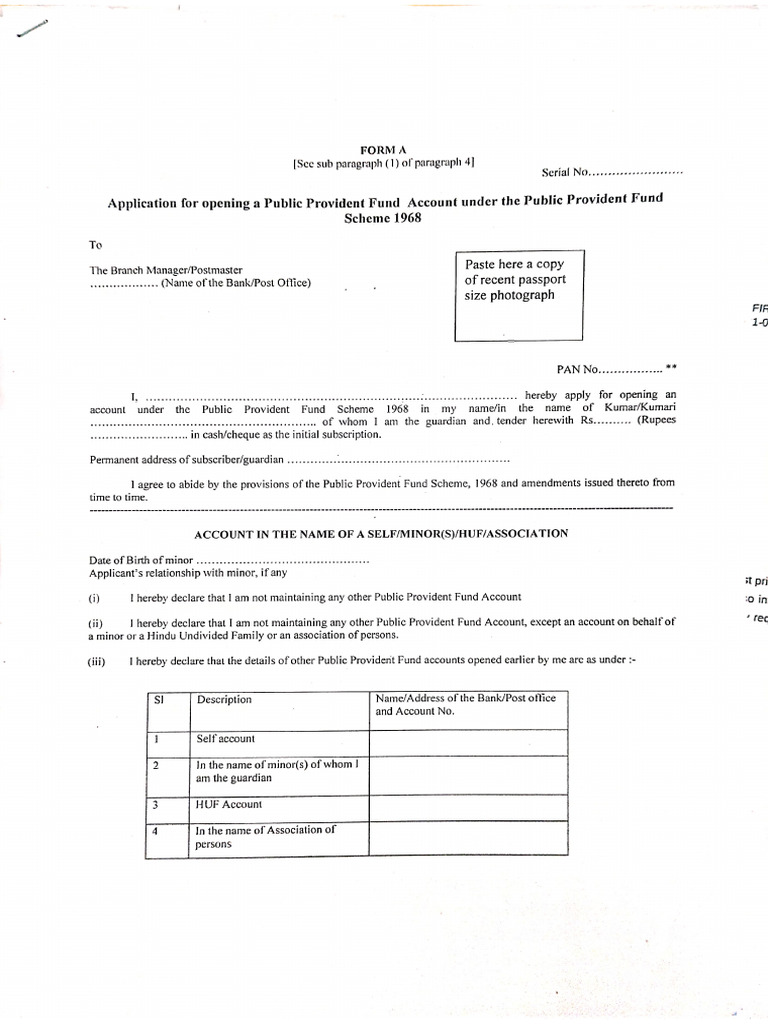 Form A For PPF Account Opening | PDF