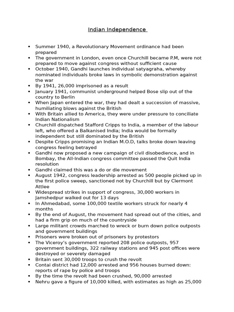 Key Events in Indian Independence | PDF | Indian Independence Movement ...