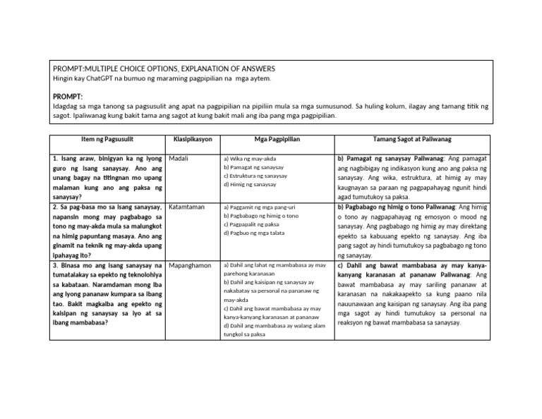 Fil - s7 - Ho3 - Multiple Choice Option, Explanation of Answers | PDF