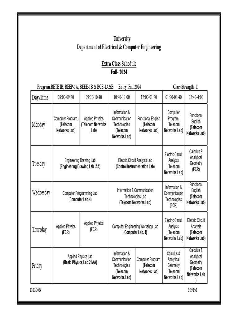 Extra ECE Class Schedule | PDF | Engineering | Information And ...