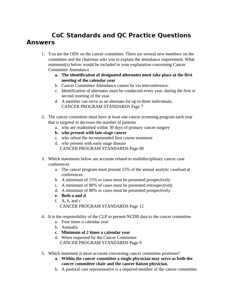 CoC Standards and QC Questions Answers Final | PDF | Cancer | Clinical ...