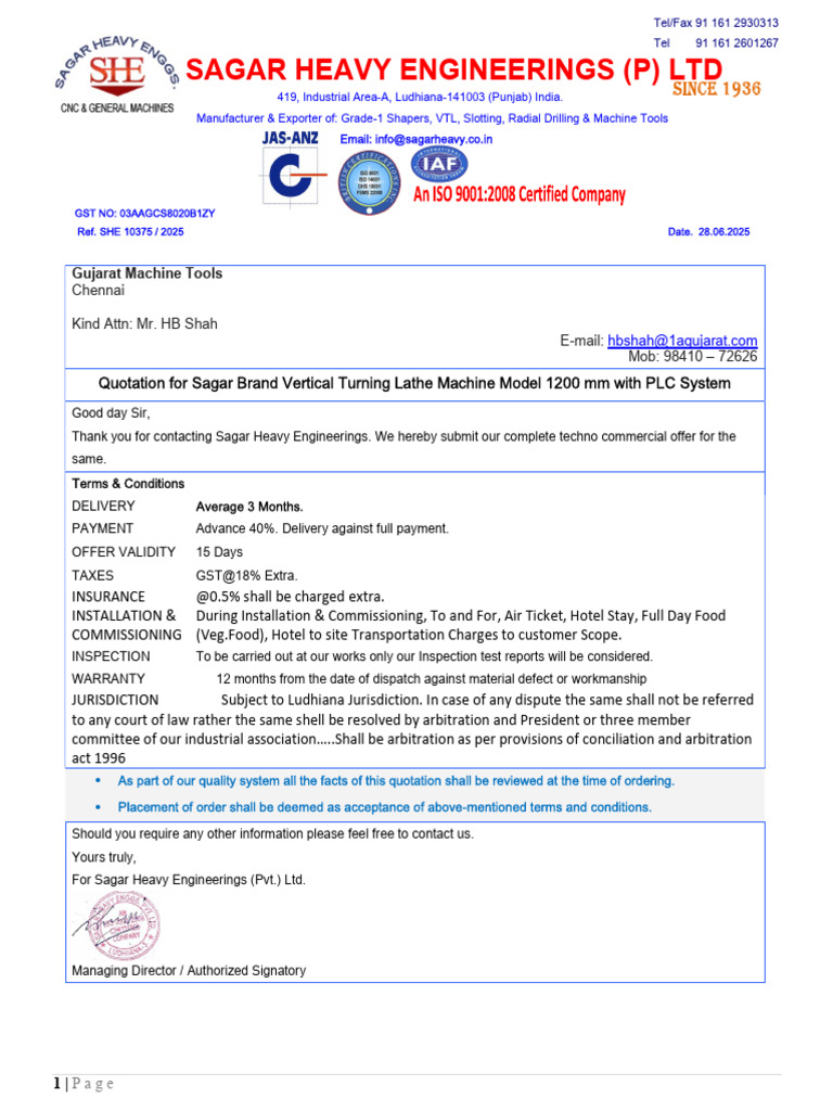 Sagar VTL 1200mm SC | PDF | Machine Tool | Manufactured Goods