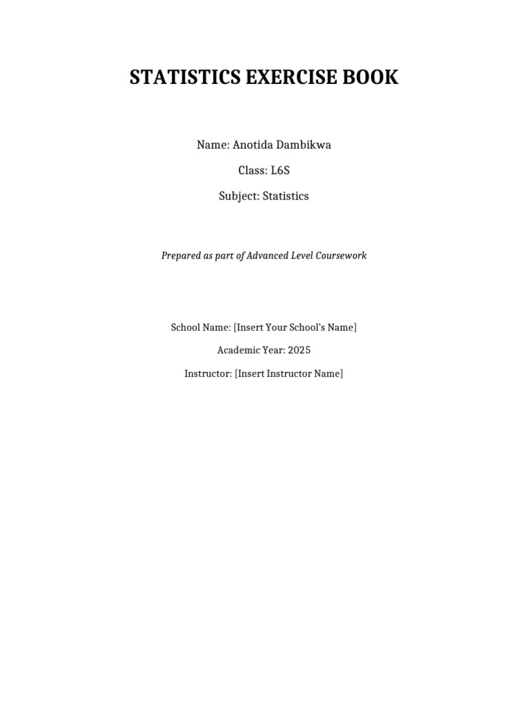 Statistics Exercise Book Cover Anotida Dambikwa | PDF