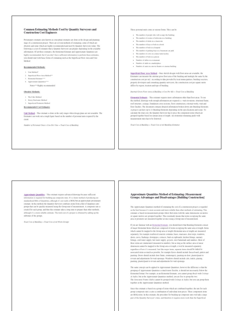 Common Estimating Methods | PDF | Area | Surveying