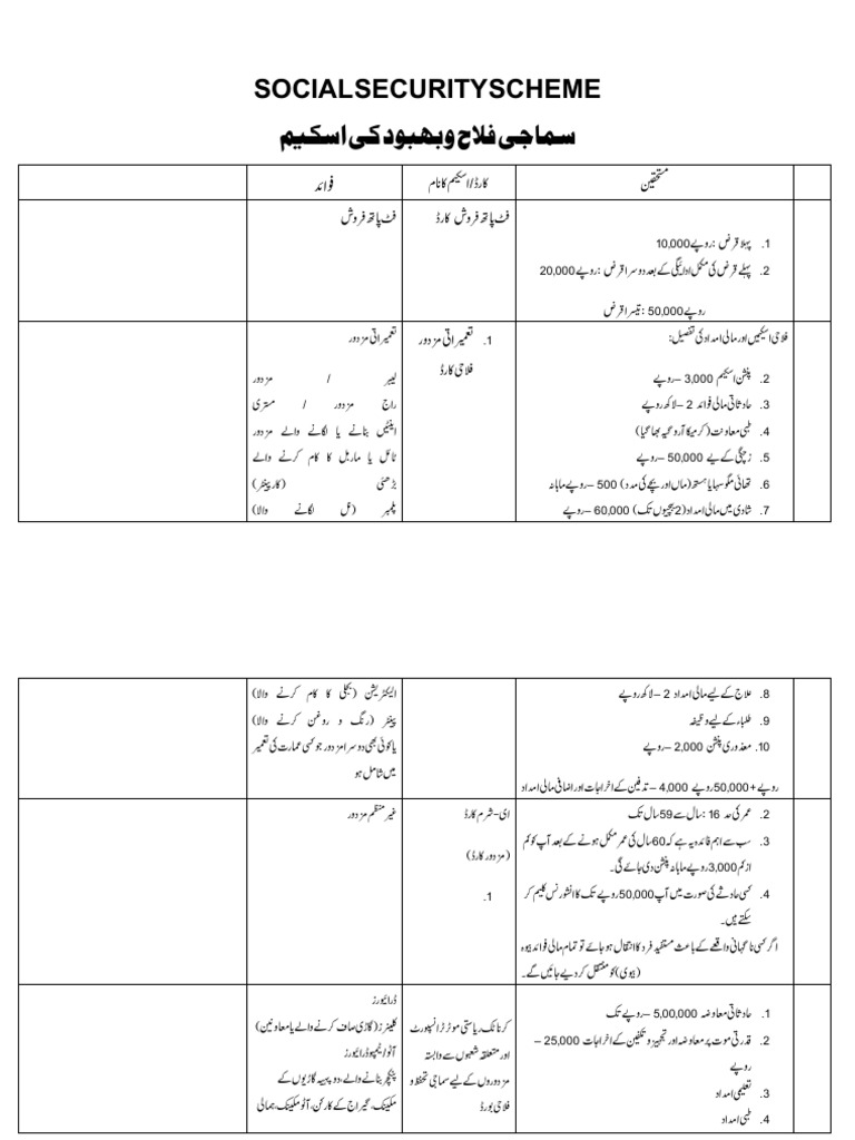 Social Security Scheme Urdu | PDF