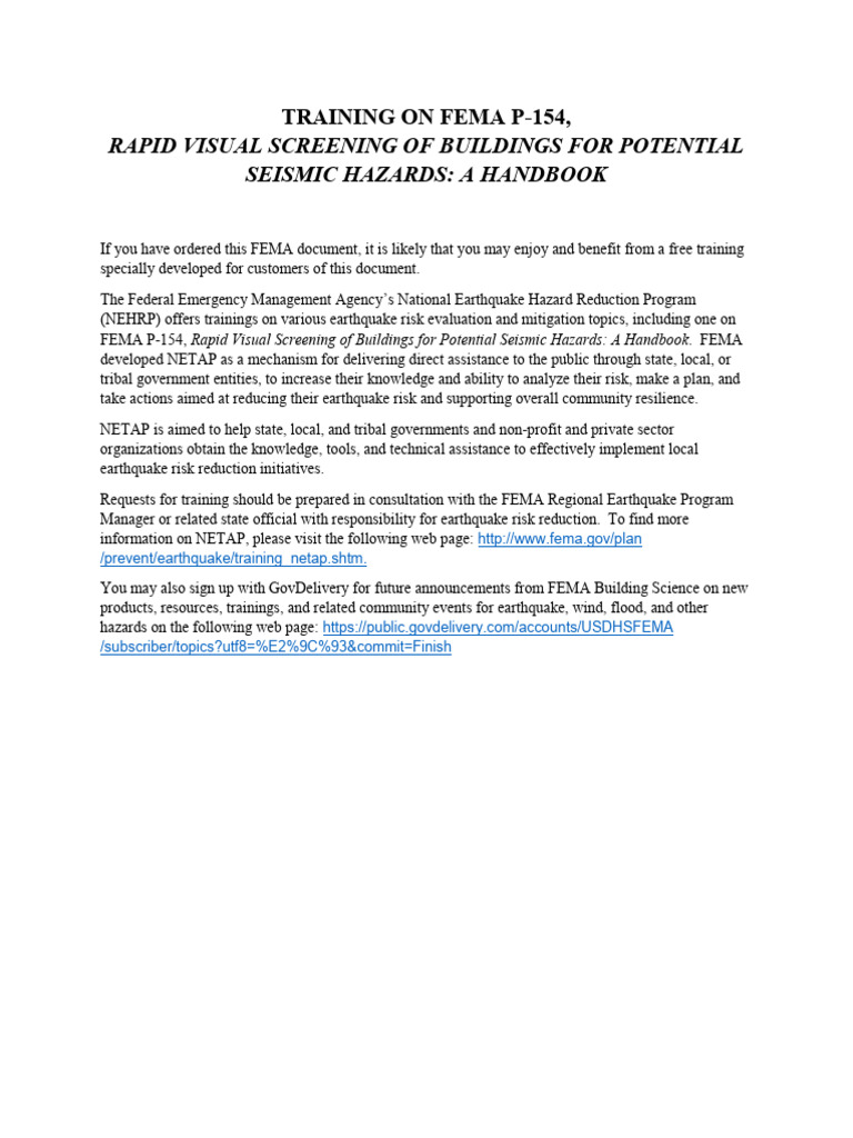 Training On Fema P-154 | PDF