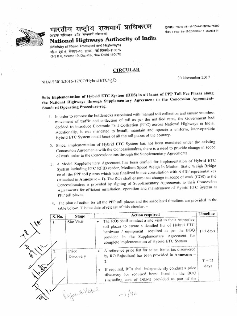 NHAI Circular CO-Hybrid ETC - 80 Date. 30.11.2017 For Hybrid ETC Lane | PDF